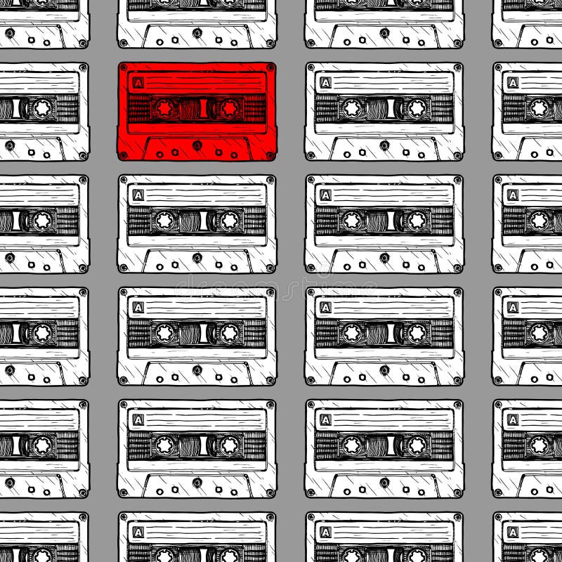 Pattern with Audio Cassette Stock Vector - Illustration of play, drawn ...