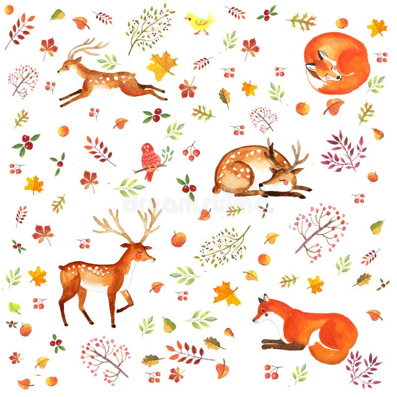 Pattern of Autumn Colorful Leaves and Other Elements Stock Illustration ...