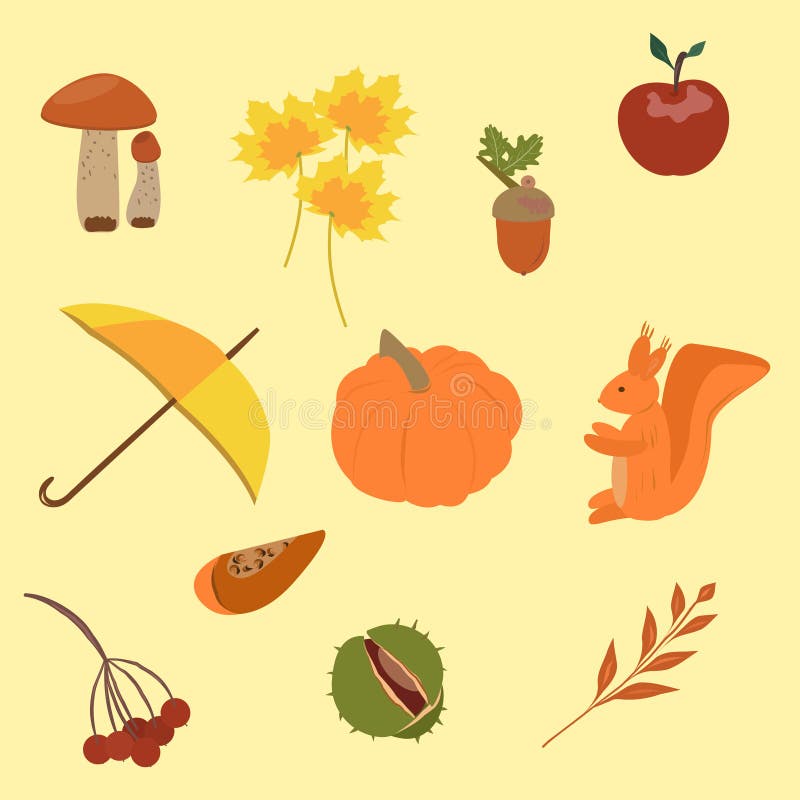 Pattern with Autumn Items Flat, Texture Stock Illustration ...
