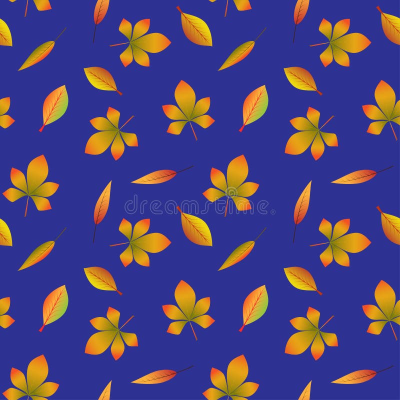 Pattern with Autumn Leaves in Vector on a Blue Background. Autumn Leaf ...