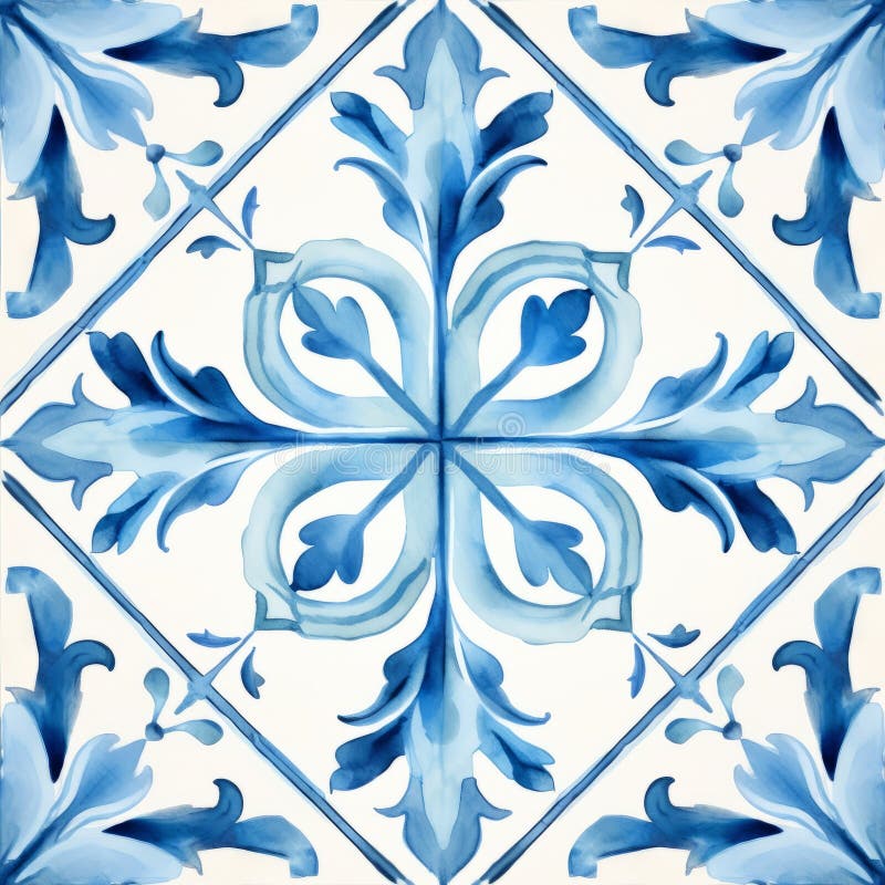 Pattern of Azulejos Tiles. Watercolor Illustration Style Stock Image ...