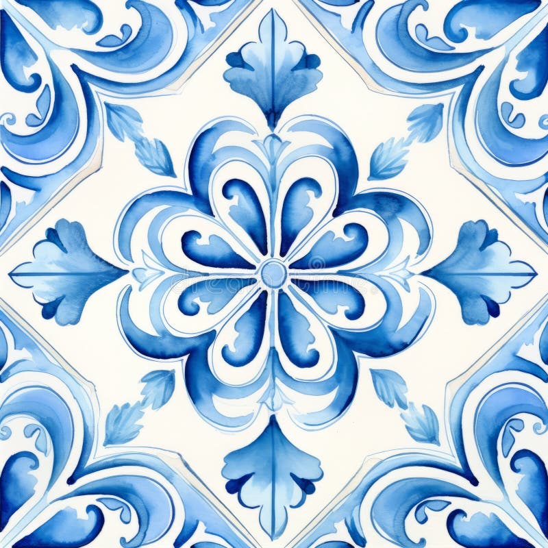 Pattern of Azulejos Tiles. Watercolor Illustration Style Stock Photo ...