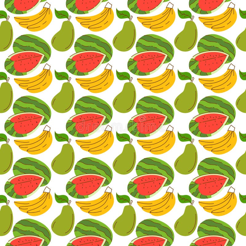 Pattern Background with Fruit Elements,watermelon, Banana, Mango ...