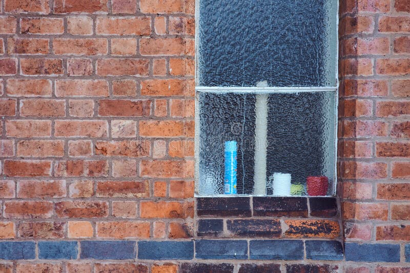 Pattern Background Image of Frosted Window on Old Redbrick Wall with ...
