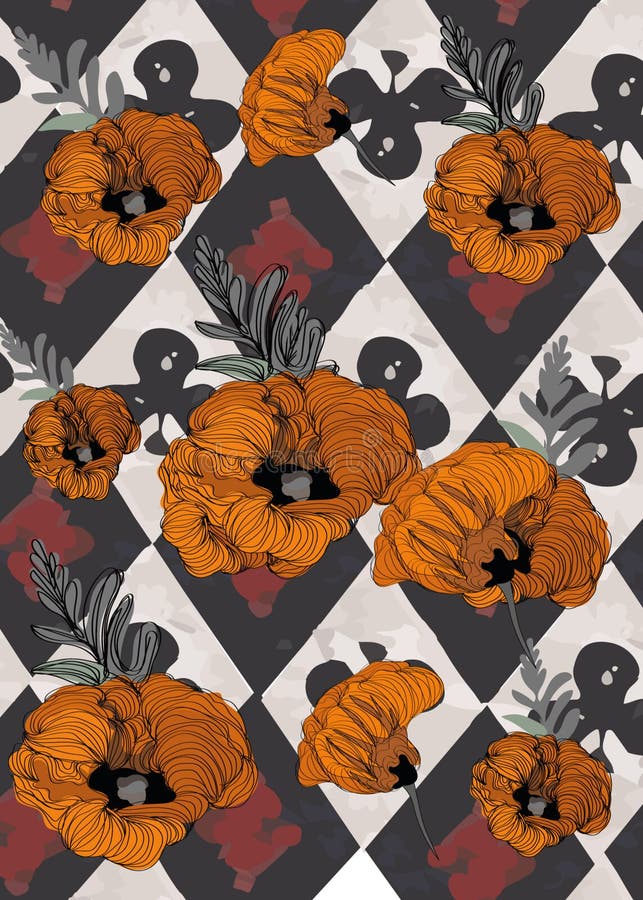 Pattern and Background with Maps and Poppy Flowers,graphic Elements for ...