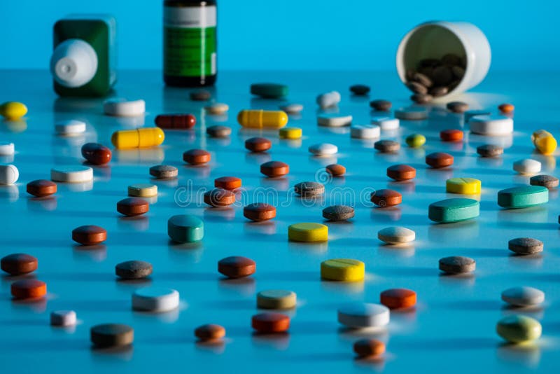 Pattern Background from Medical Tablets, Pills and Capsules Scattered ...