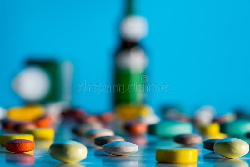 Pattern Background from Medical Tablets, Pills and Capsules Scattered ...