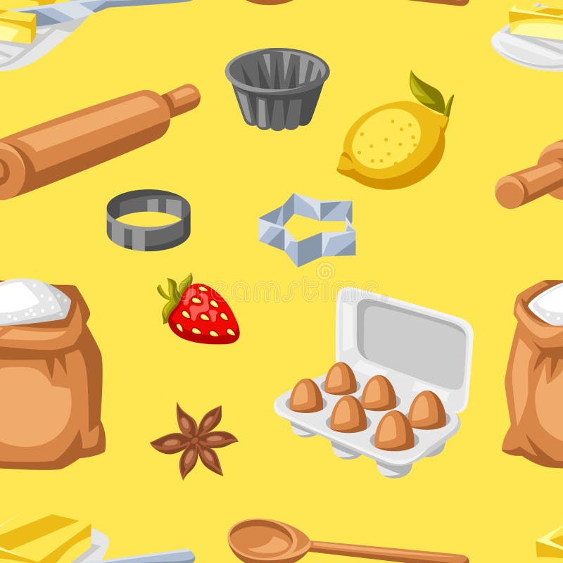 Pattern with Bakery Utensils. Cooking Tools for Home and Recipe Items Stock Vector ...