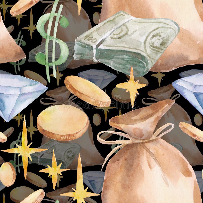 Pattern of Banknotes, Money Watercolor Seamless Pattern. Template for ...