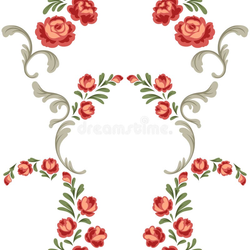 Pattern with Baroque Flowers. Beautiful Decorative Vintage Plants and ...