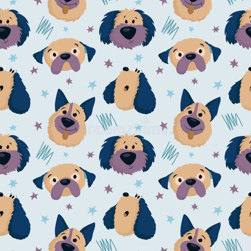 Pattern with Beige Dogs on a Blue Background Stock Vector ...