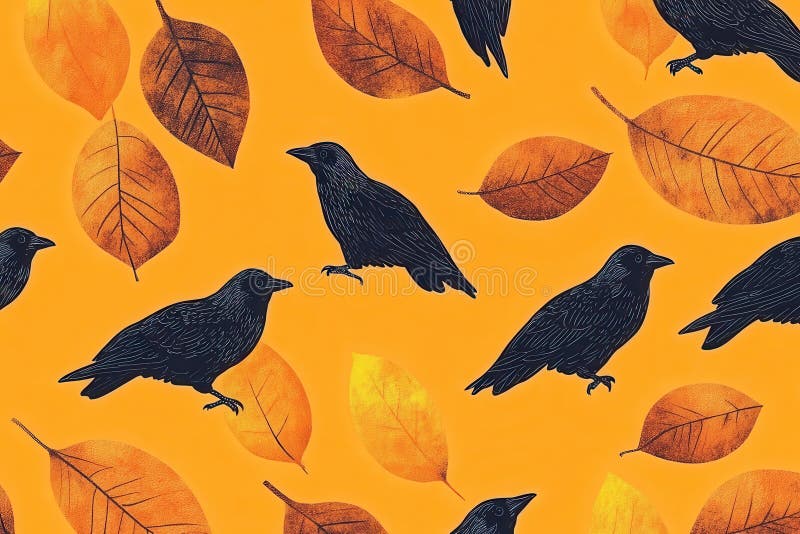 Crows and Autumn Leaves stock illustration. Illustration of foliage ...