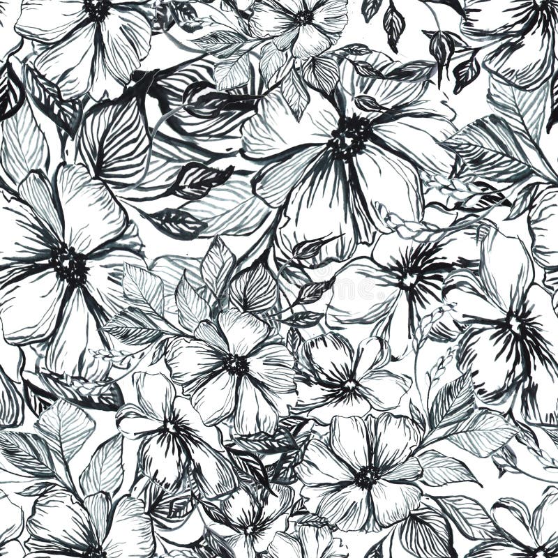 Pattern with black flowers stock illustration. Illustration of ...