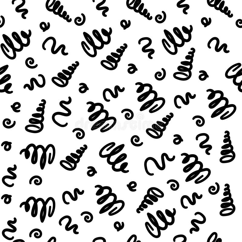 Pattern with Black Squiggles on White Background. Vector Seamless ...