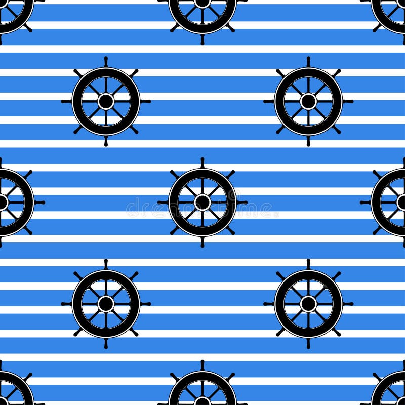 Pattern Black Steering Wheels of Ships on the Background of the Blue ...