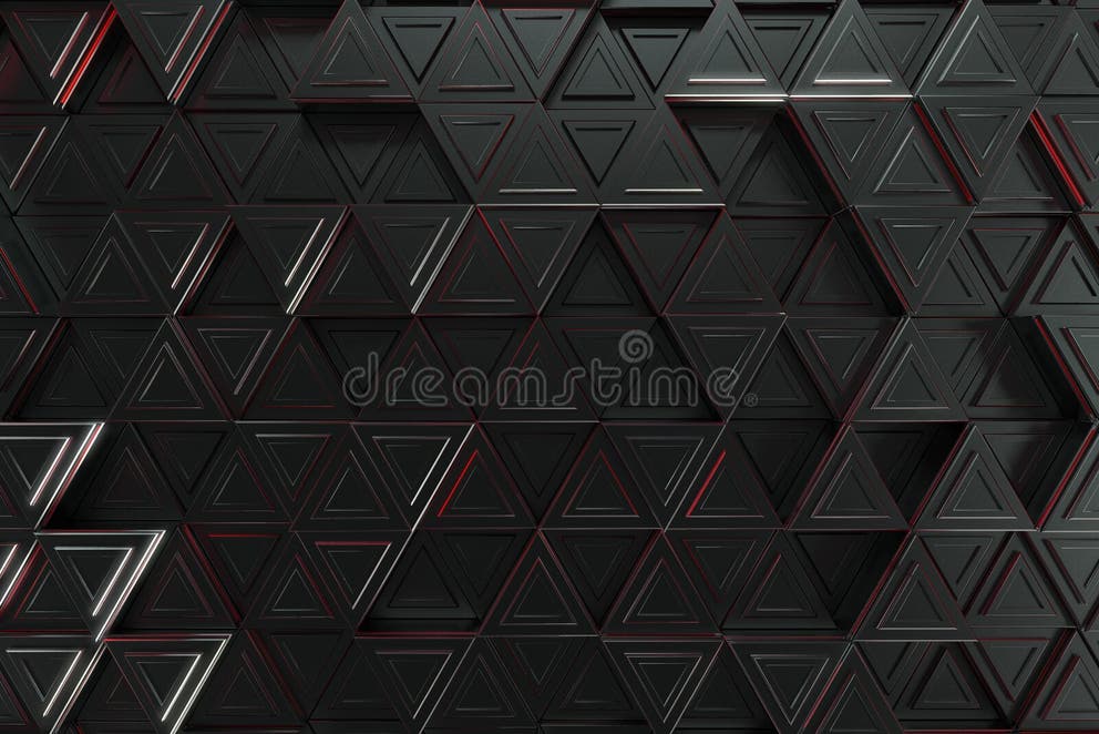 Pattern of Black Triangle Prisms with Red Glowing Lines Stock ...