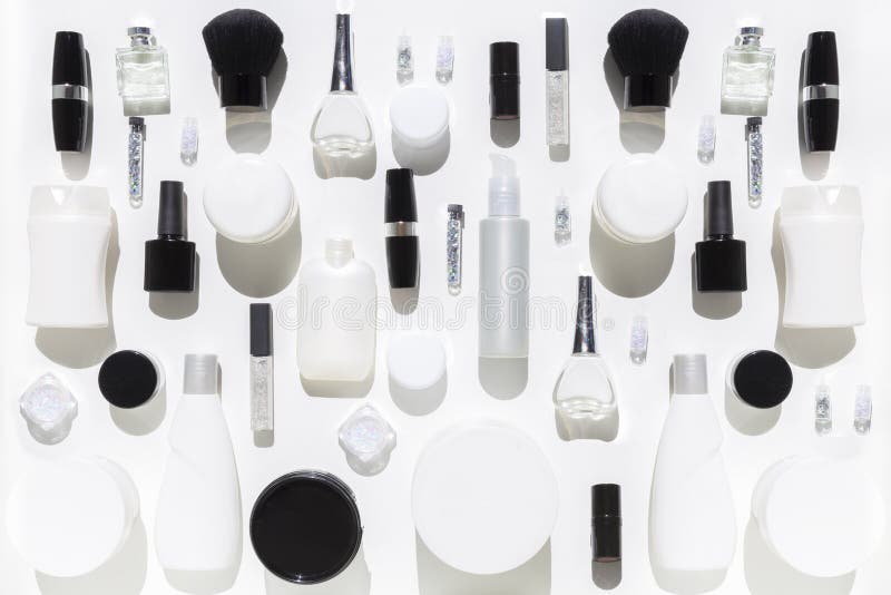Pattern of Black and White Cosmetics Set with Brush, Lipstick, Perfume ...