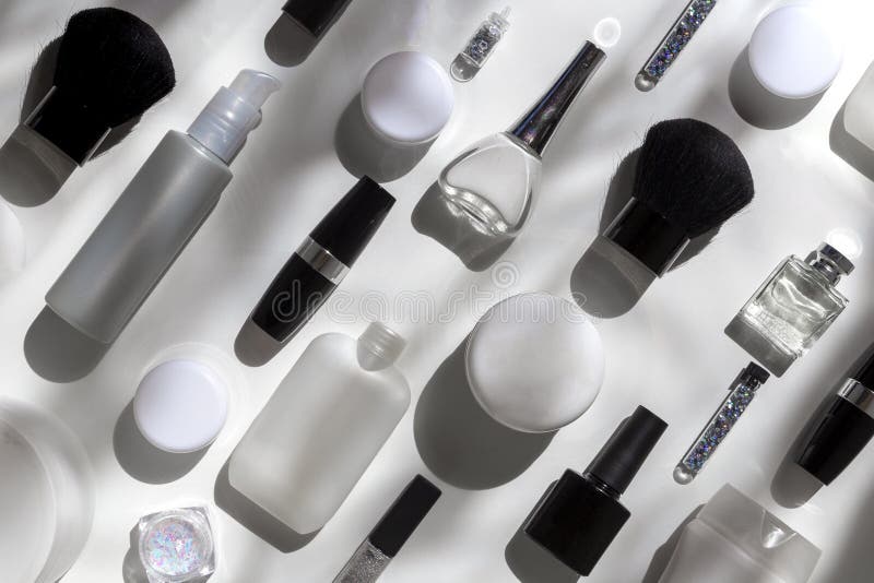 Pattern of Black and White Cosmetics Set Contains Brush, Lipstick ...