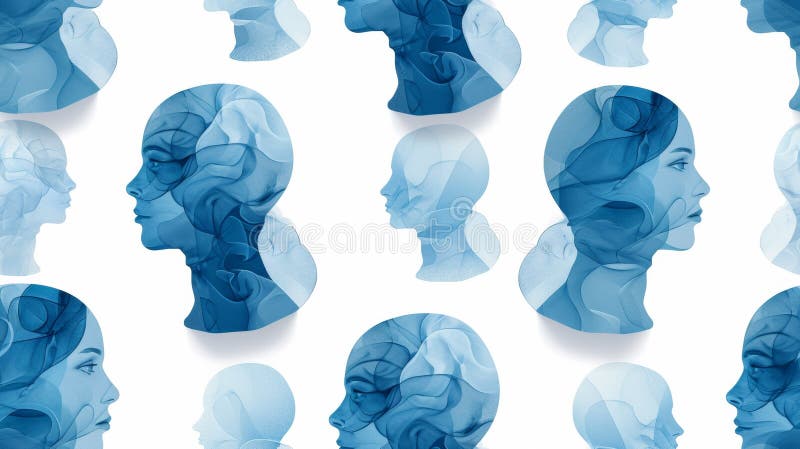 A Pattern of Blue Faces with Different Shapes and Sizes, AI Stock Photo ...
