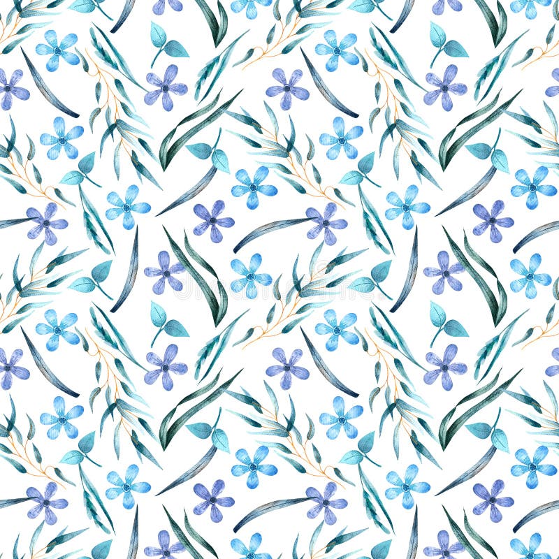 Pattern `Blue Flowers` White Stock Illustration - Illustration of ...