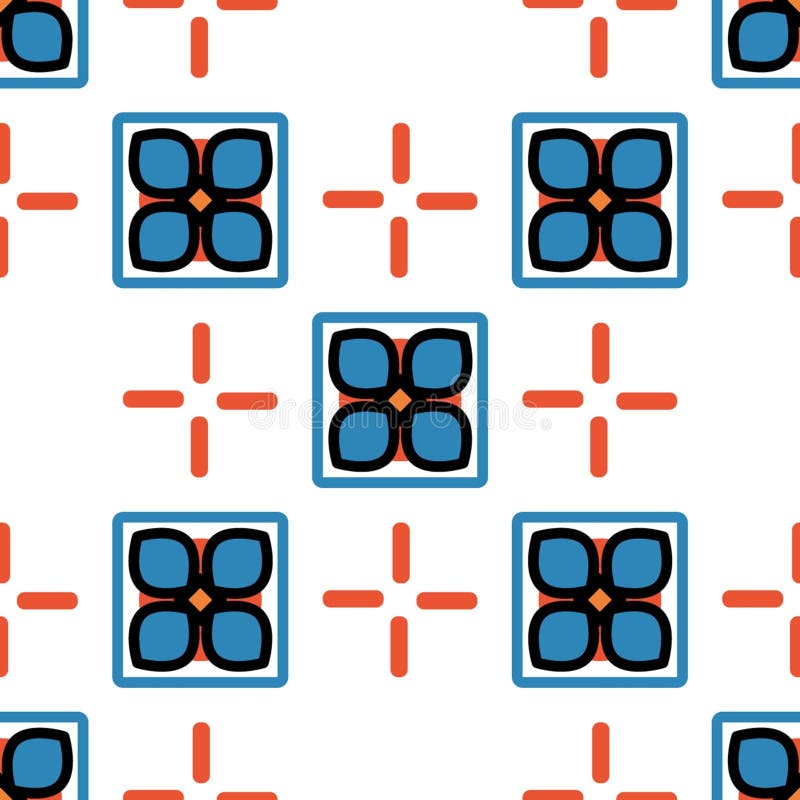 Pattern with Blue Geometric Flower Shape Stock Illustration ...