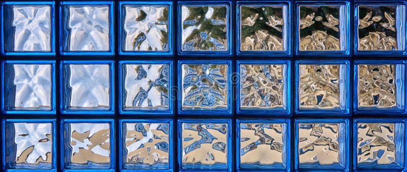 Pattern of Blue Glass Block Wall As Panoramic Background for Abstract ...