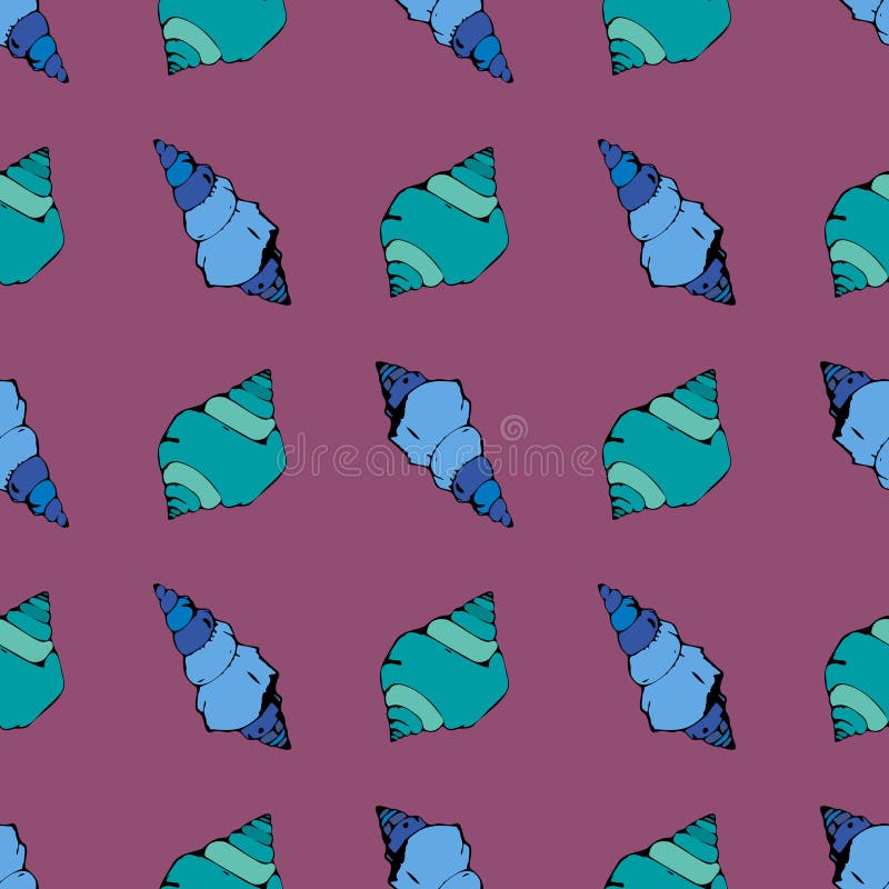 A Pattern of Blue and Green Shells on a Pink Background Stock Vector ...