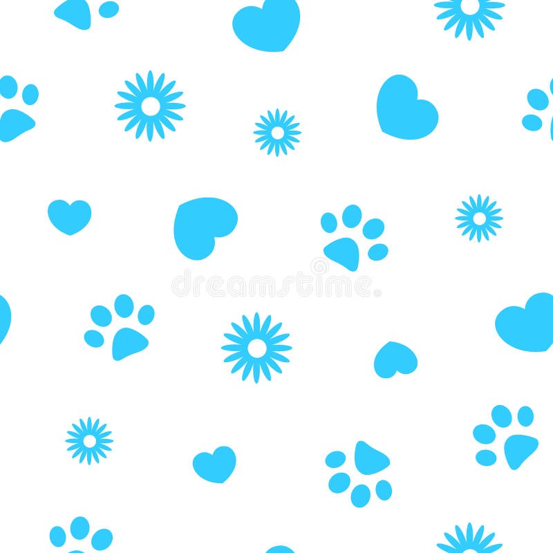 Seamless Pattern with Blue Pet Pawprints Animal and Hearts. Stock ...