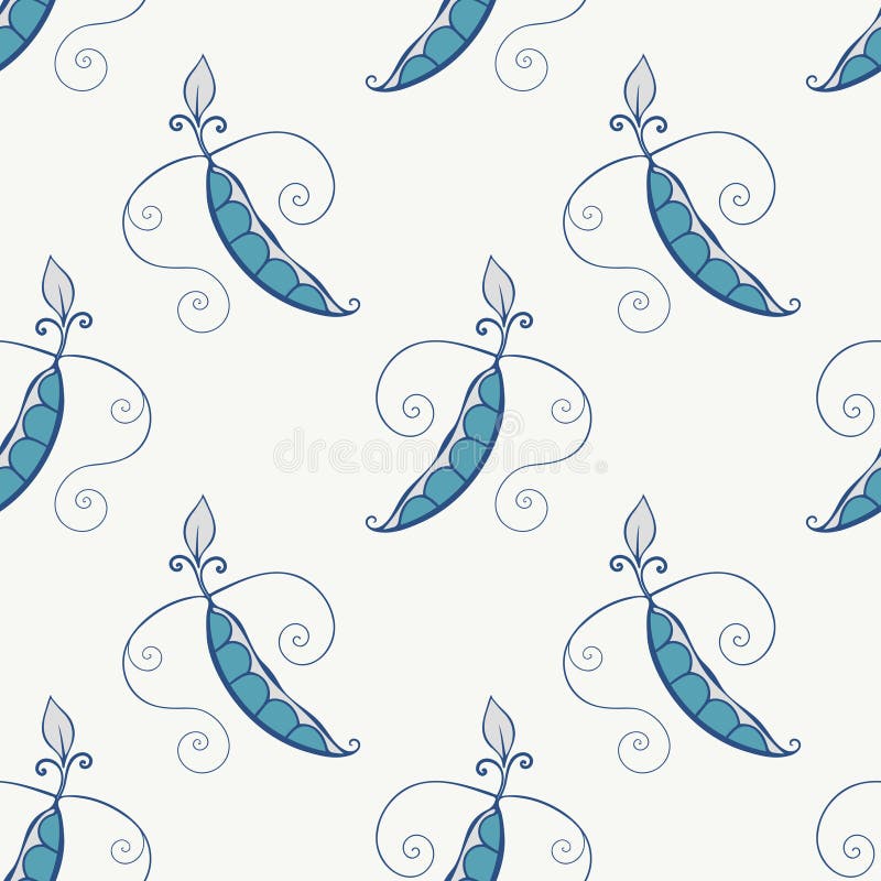 Pattern with Blue Pea Pods, Stylized Contour Drawing. Stock Vector ...