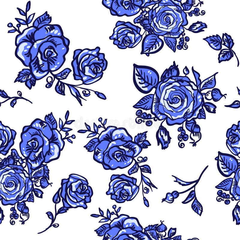 Pattern blue rose stock vector. Illustration of petal - 52794903