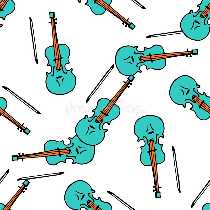 Pattern of Blue Violin and Bow. Seamless Pattern of Musical Instrument ...