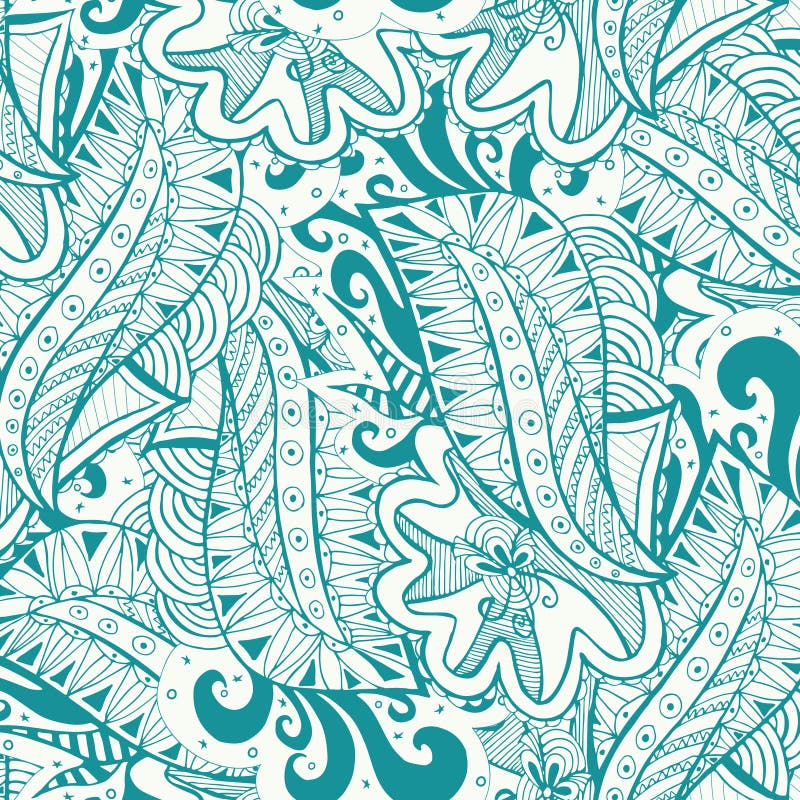 Pattern Blue and White Doodle Stock Vector - Illustration of blue ...