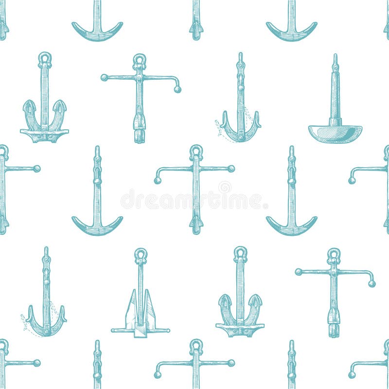 Pattern with boat anchors stock vector. Illustration of drawn - 174480391