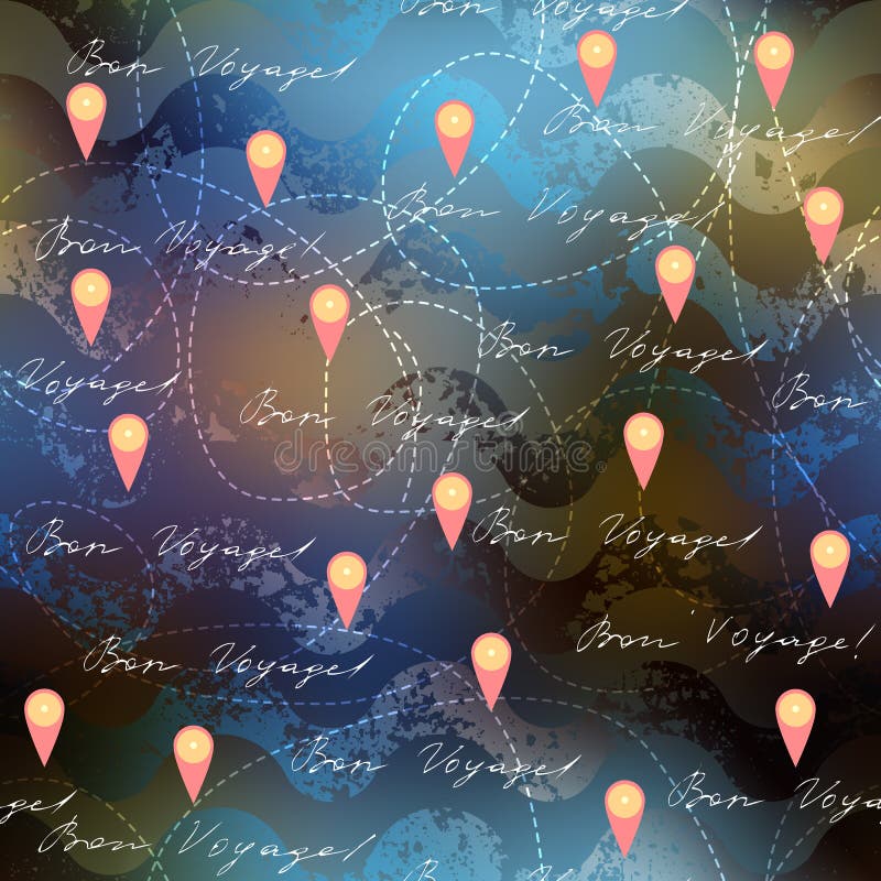 Pattern Bon Voyage with Grungre Waves Stock Vector - Illustration of ...