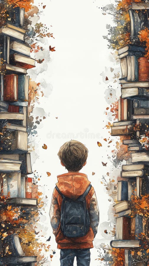 Pattern of Book with Boy, Concept of Learning, Library. AI Generation ...