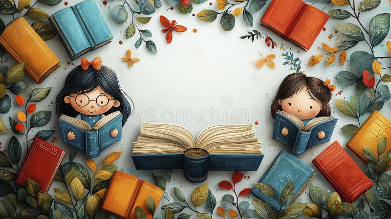 Pattern of Book with Boy and Girl, Concept of Learning, Library and ...