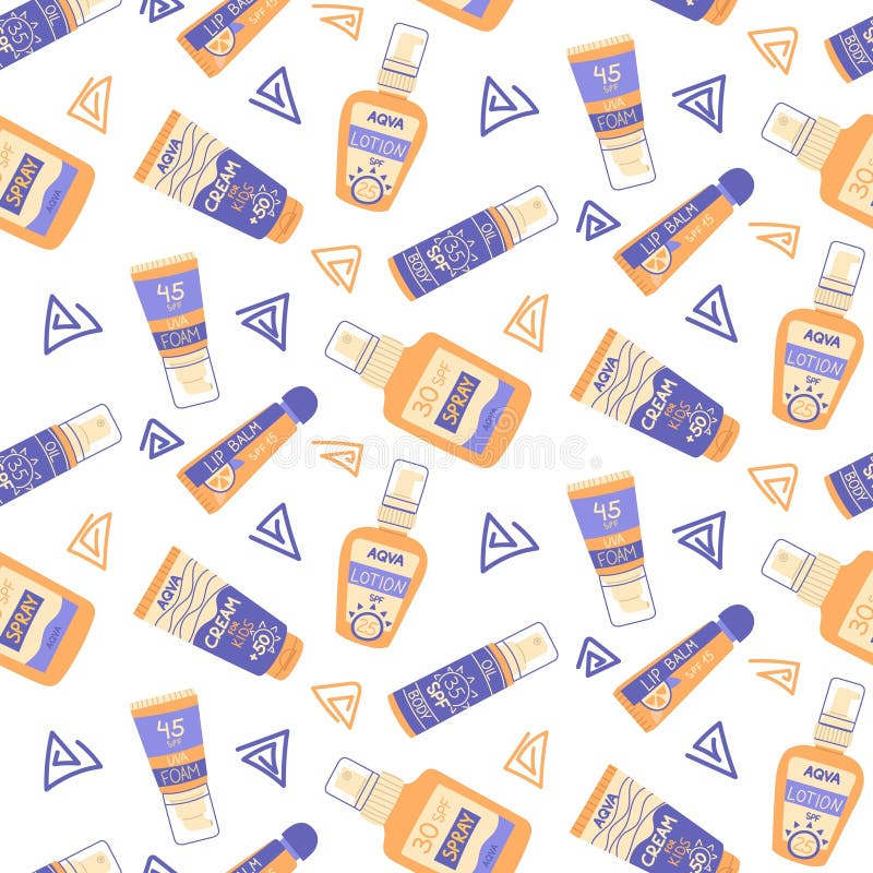 Pattern of Bottles with SPF Protection and Doodle Drawings. Protection ...