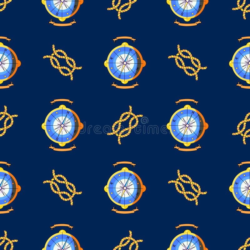 Pattern for Boys. Marine Theme. Seamless Pattern with Compass and ...