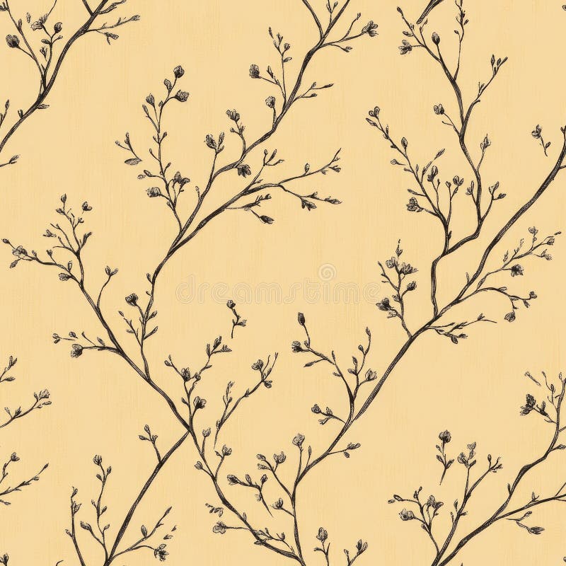 A Pattern of Branches and Leaves is Drawn in Black and White on a Tan ...