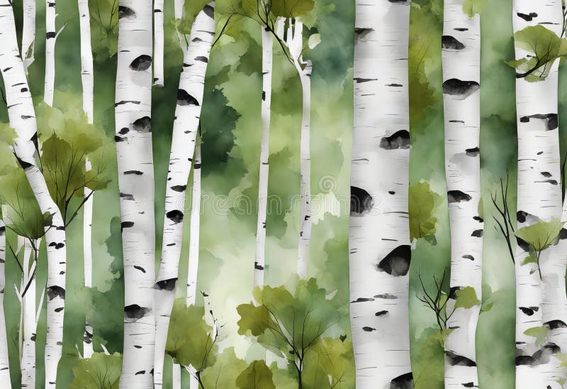 Pattern Branches Watercolor Seamless Birch Background Stem Texture ...