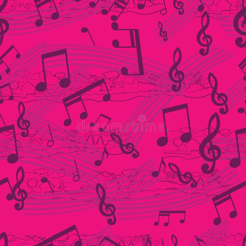 Pattern, on a Bright Pink Background Dark Notes for Music, Stave ...