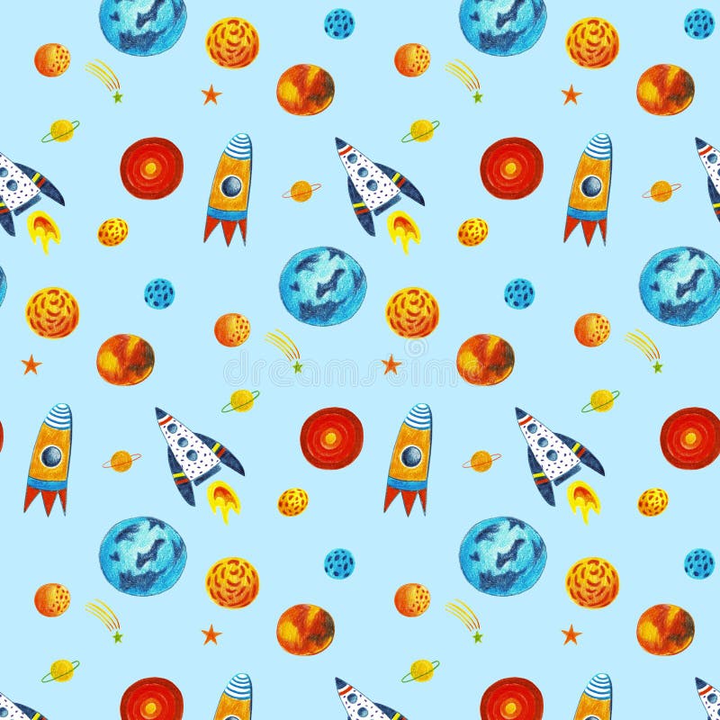 Pattern with Bright Rockets, Space Print. for Children S Textiles Stock ...
