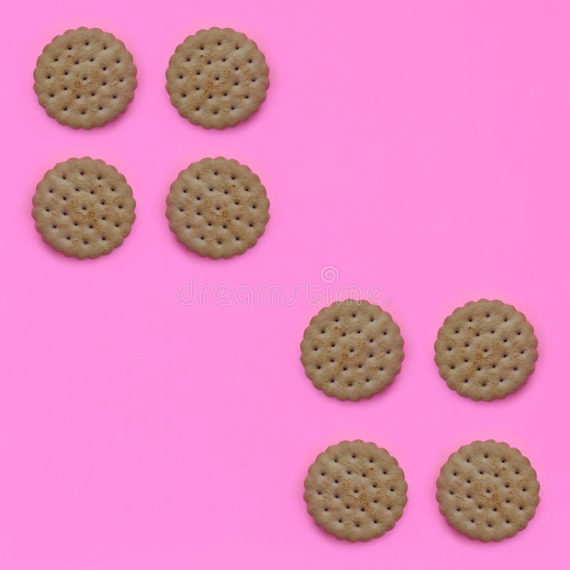 Pattern of a Brown Biscuits on a Pink Background. Trendy Minimal ...