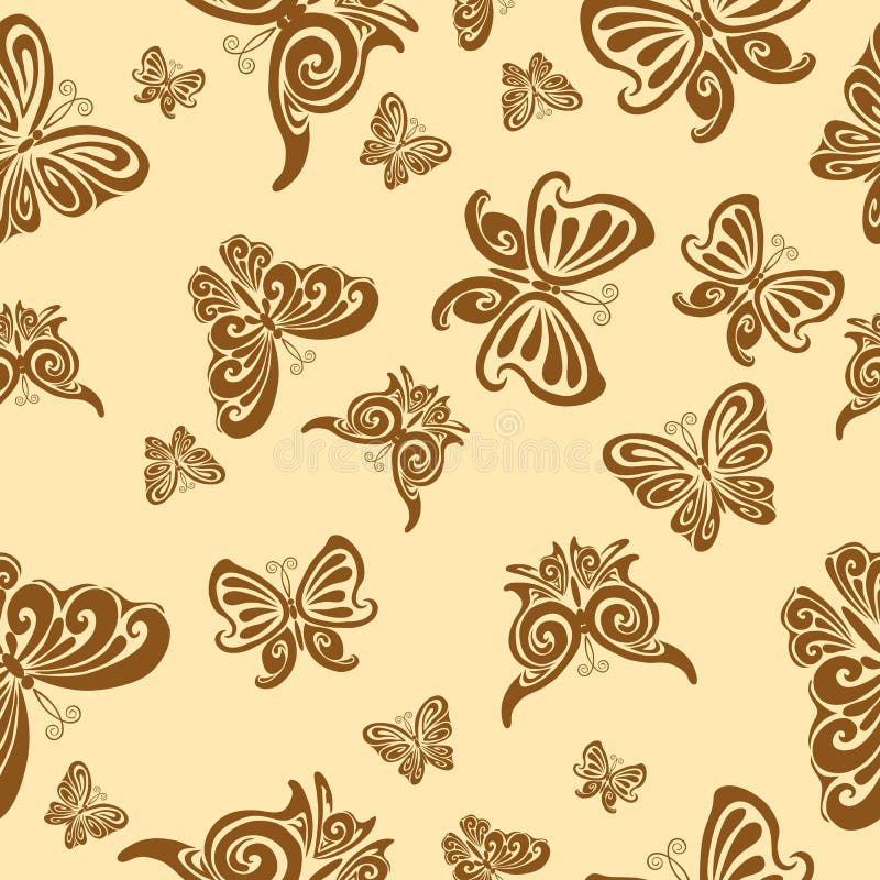 Pattern in Brown Colors with Stylized Butterflies, Vector Illustration ...