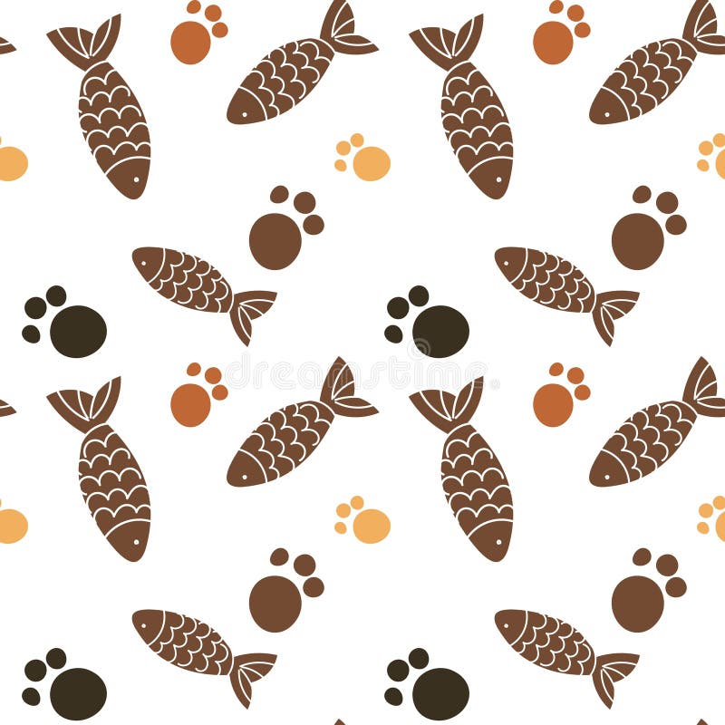 Brown Fish Pattern, Colored Cat Toy Seamless Pattern Background, Brown ...