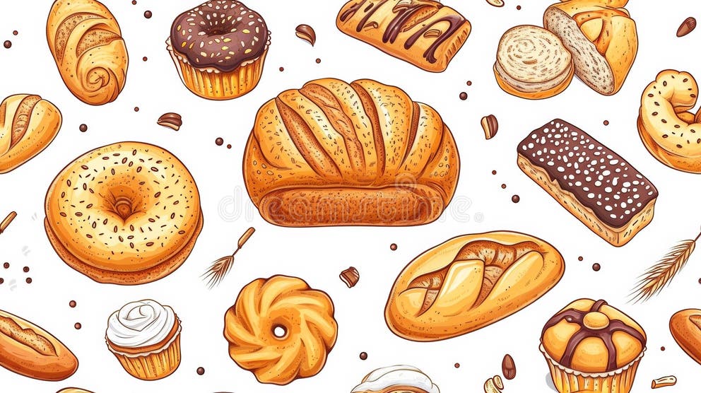 A Pattern of a Bunch of Different Types of Baked Goods, AI Stock Photo ...
