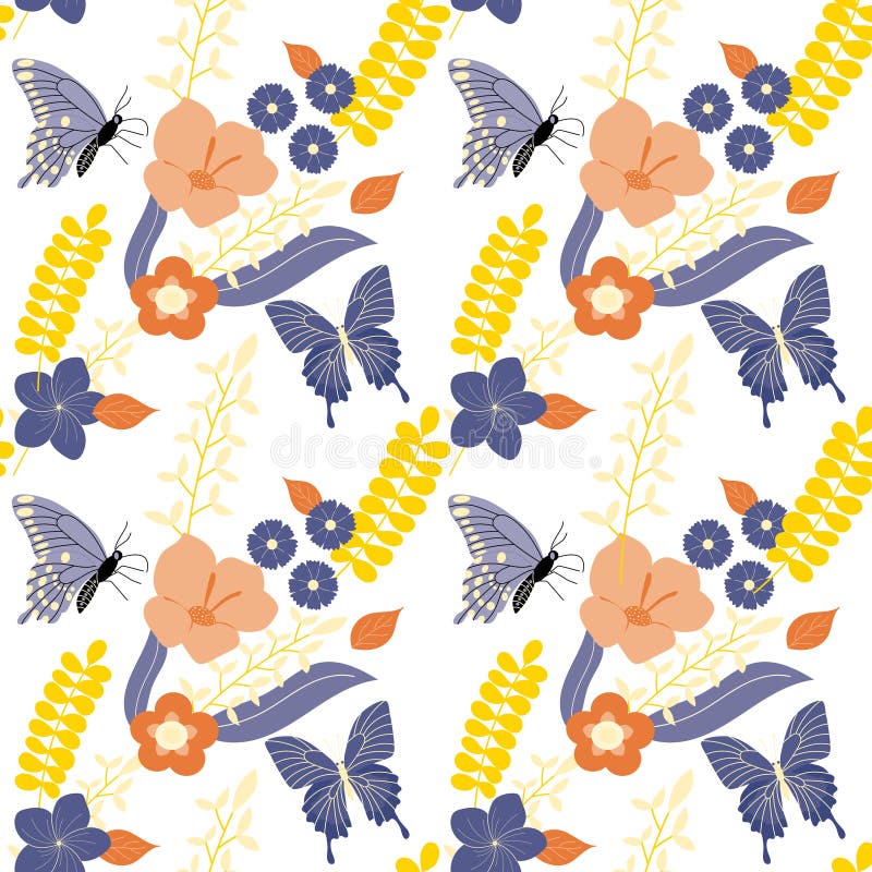 Pattern with Butterflies Flowers and Leaves without a Background Stock ...