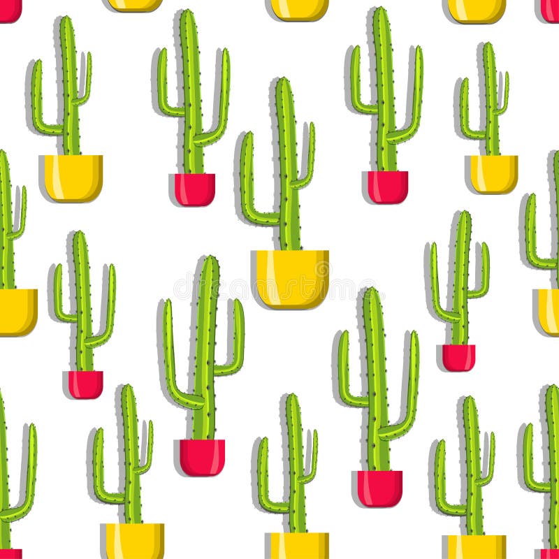Pattern of Cacti in Yellow and Red Pots. Vector Illustration Stock ...