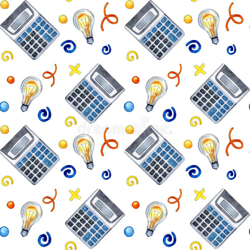 Pattern Calculator and Light Bulb Watercolor Stock Vector ...
