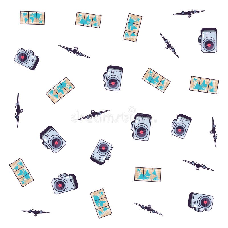 Pattern of Camera with Map Paper and Airplane Stock Illustration ...